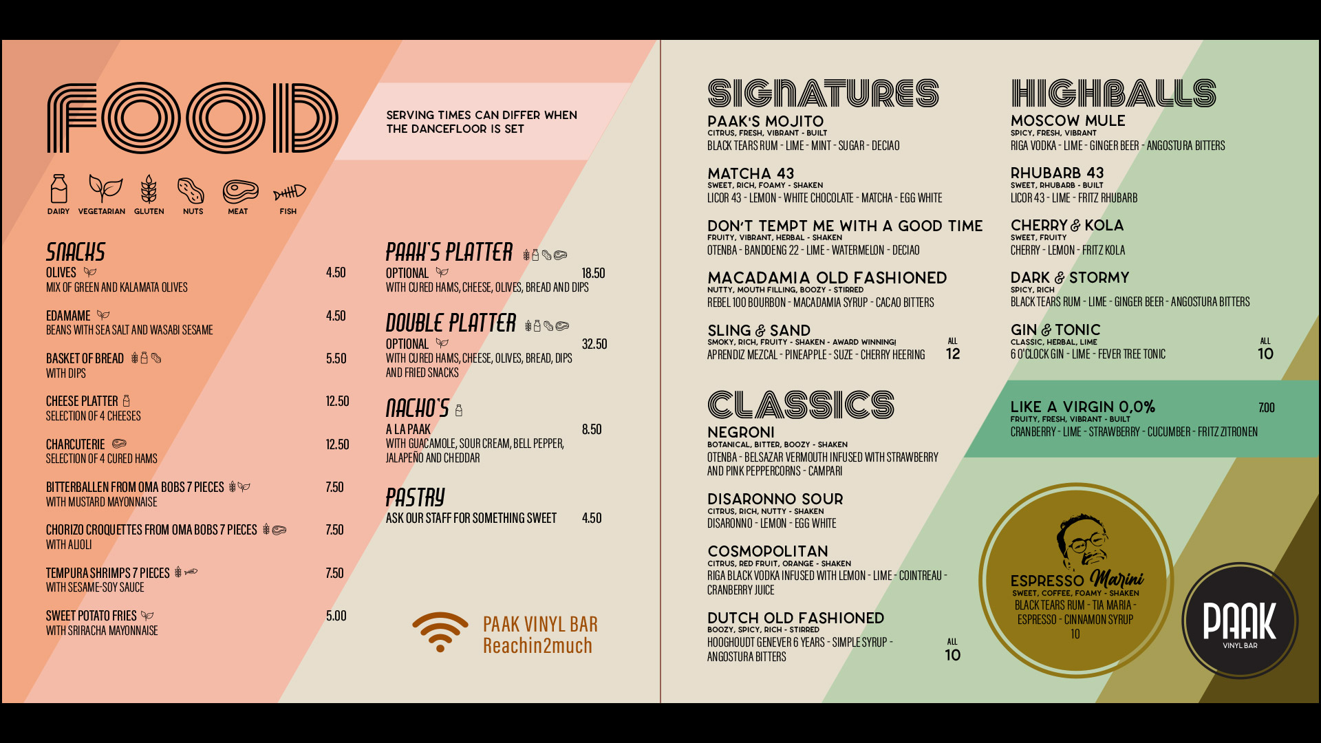 MENU – Paak Vinyl Bar