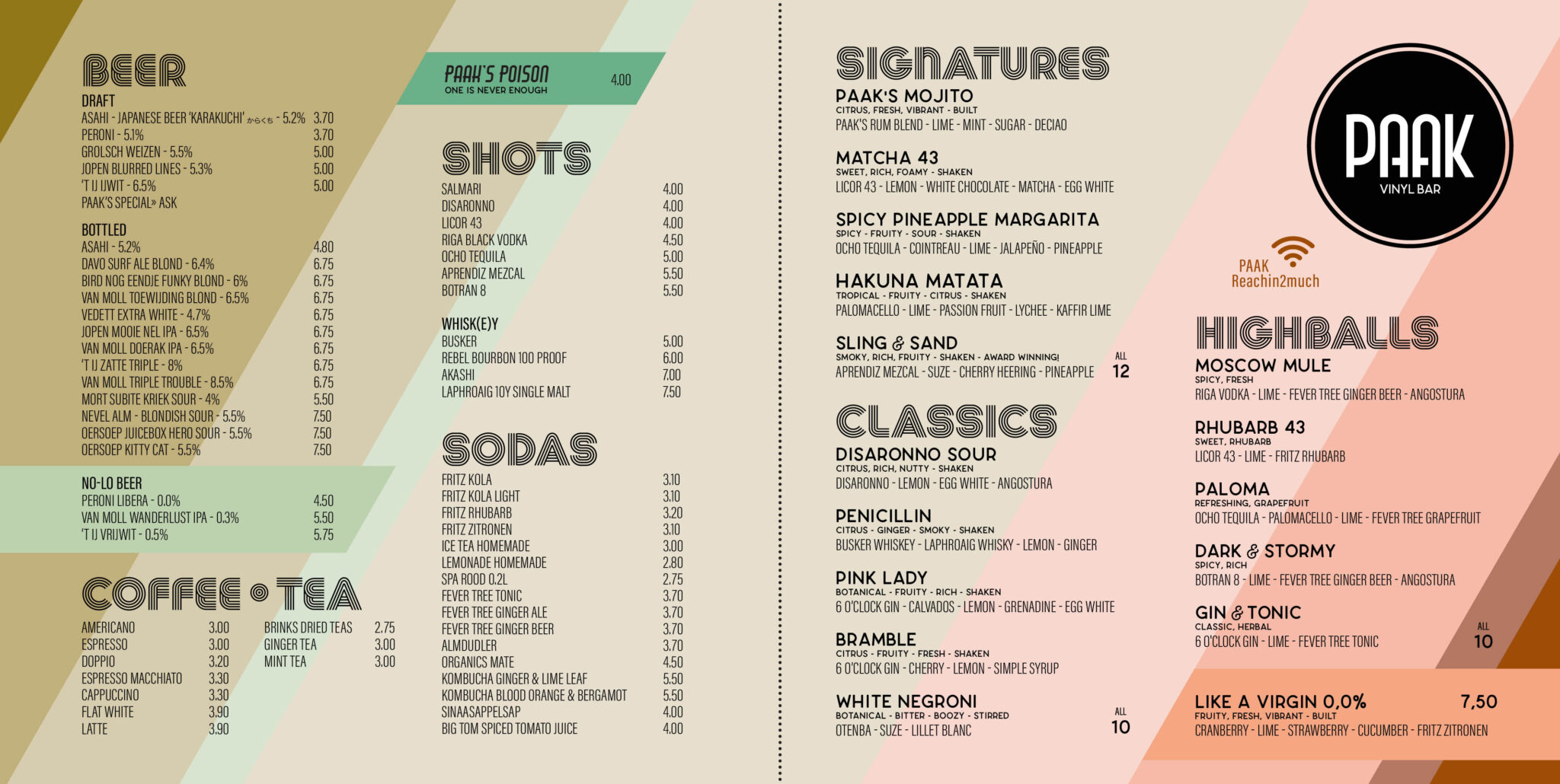 Our Menu - Paak Vinyl Bar