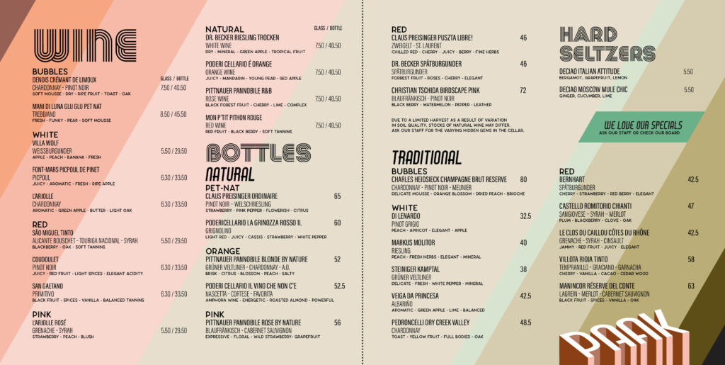 Our Menu - Paak Vinyl Bar